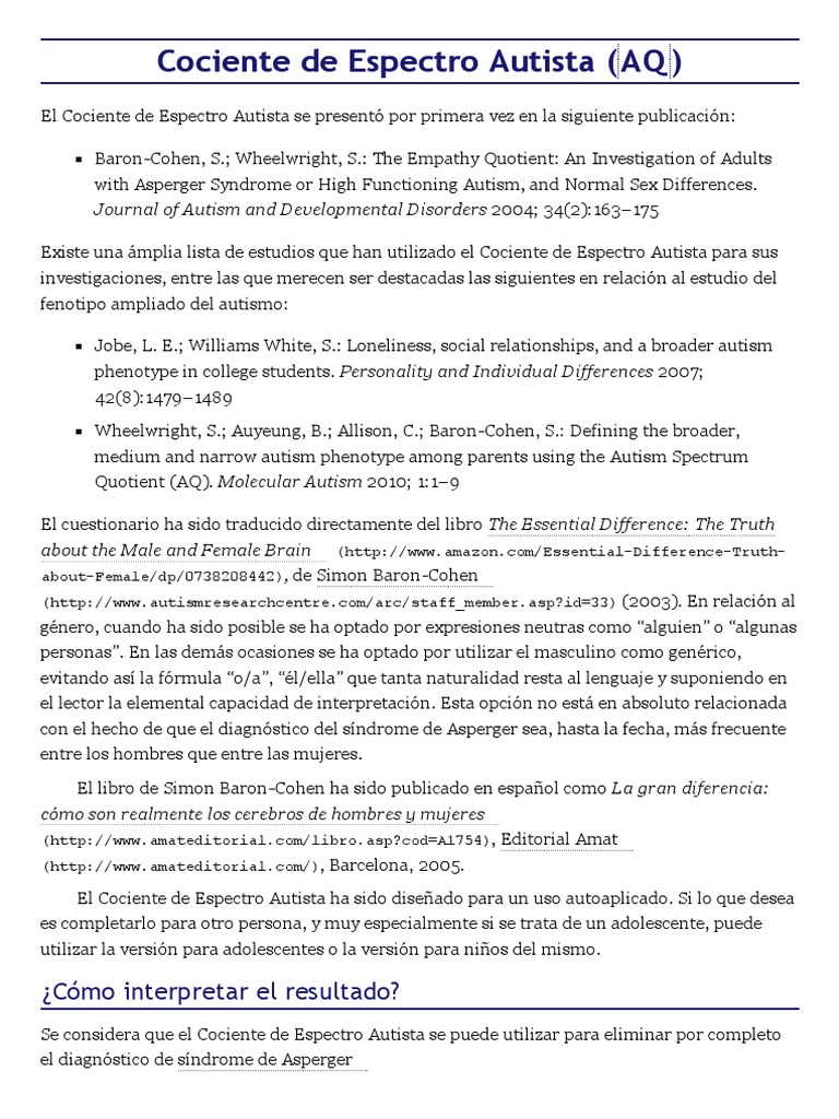 EspectroAutista AQ | PDF | Espectro autista | Enfermedades y trastornos humanos