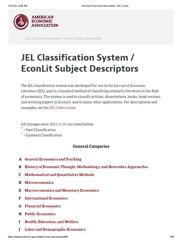 American Economic Association - JEL CLASSIFICATION | PDF | Economics ...