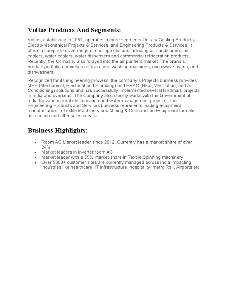 Voltas Products and Business Segments | PDF | Business | Home & Garden