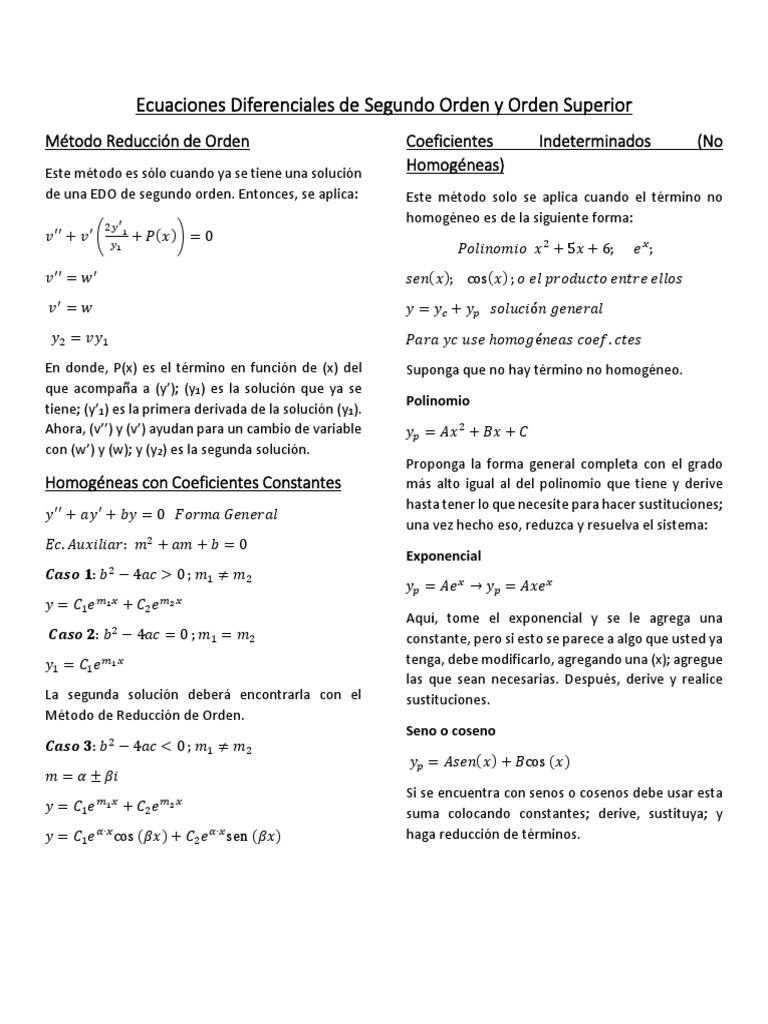 Ecuaciones Diferenciales de Segundo Orden y Orden Superior | PDF | Ecuaciones | Ecuaciones ...