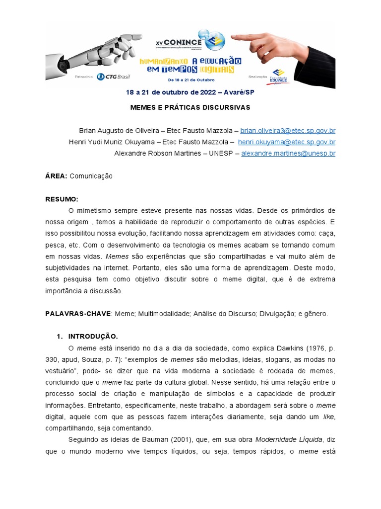 Memes: Mimetismo e Aprendizagem Digital | PDF | Meme | Sociologia