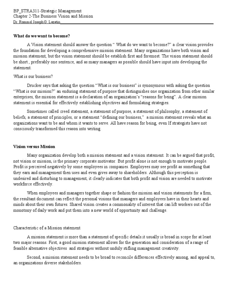 Strama Chapter 2 - Mission Vision | PDF | Strategic Management ...