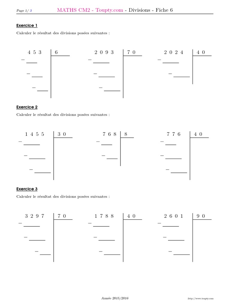 Exercices de division décimale CM2 | PDF | Méthodes et références ...
