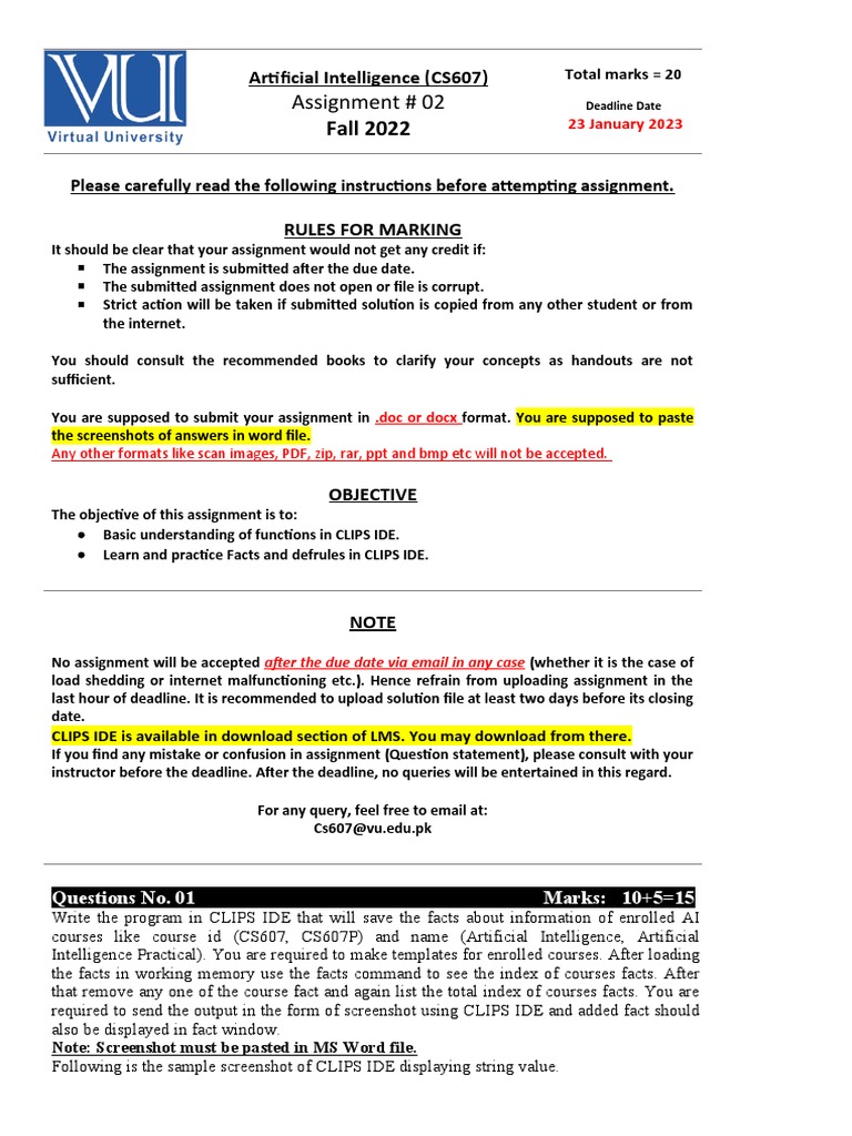 Fall 2022 - CS607 - 2 - MC210200630 | PDF | Artificial Intelligence | Intelligence (AI) & Semantics