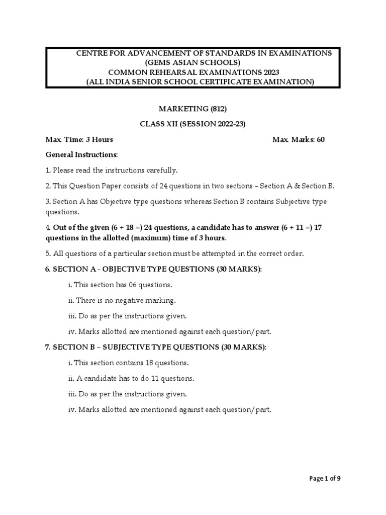 PDF CASE Exam - Question Paper Grade 12 Marketing | PDF | Pricing | Demand