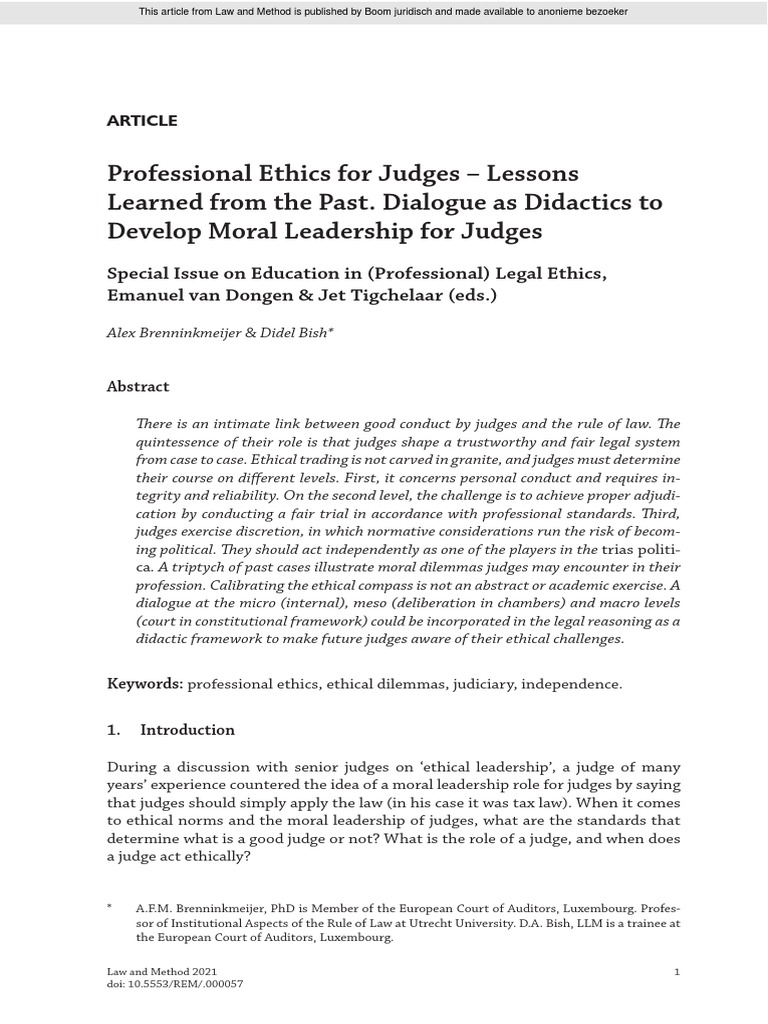 Professional Ethics For Judges Lessons Learned From The Past. Dialogue ...