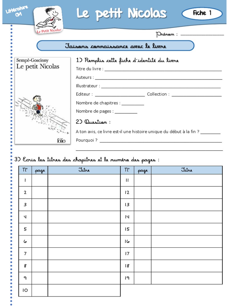 Le Petit Nicolas Questionnaire | PDF