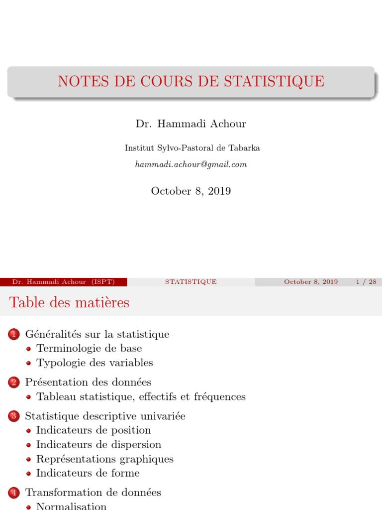 Introduction à la statistique | PDF | Indicateur de dispersion | Écart type