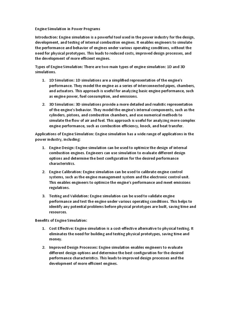 Engine Simulation in Power Programs (Chat GPT) | Download Free PDF | Engines | Simulation