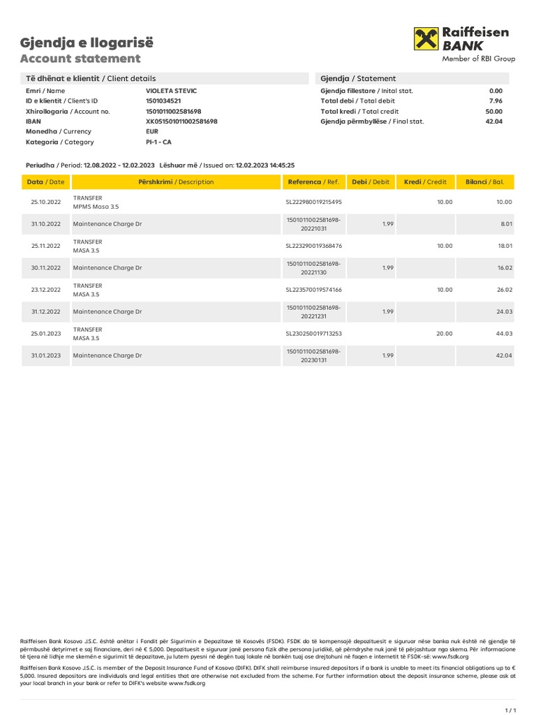 Gjendja e Llogarisë Gjendja e Llogarisë: Account Statement Account ...