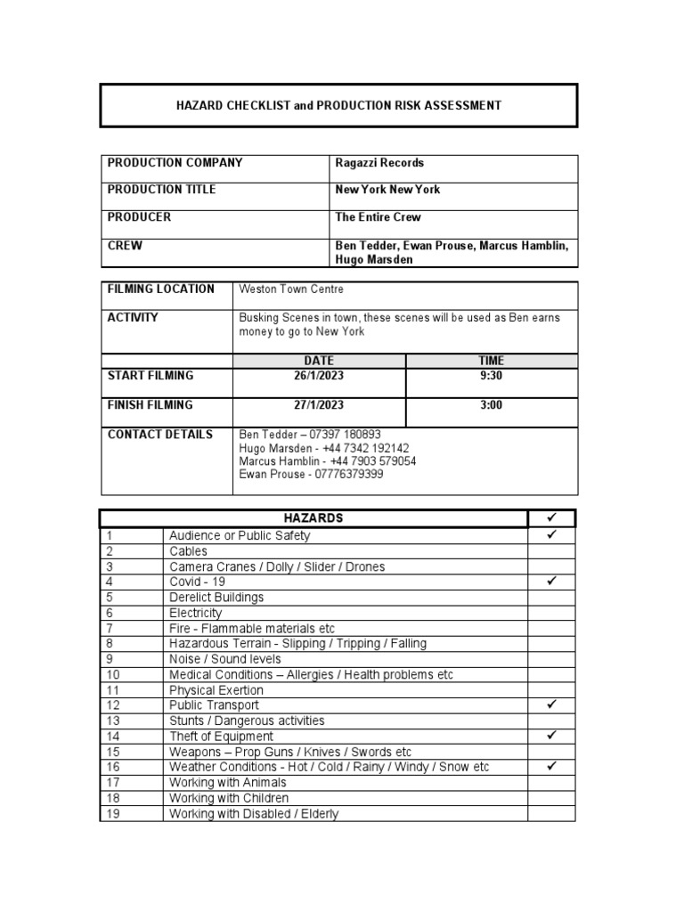 Risk Assessment Sheets | PDF | Risk | Safety