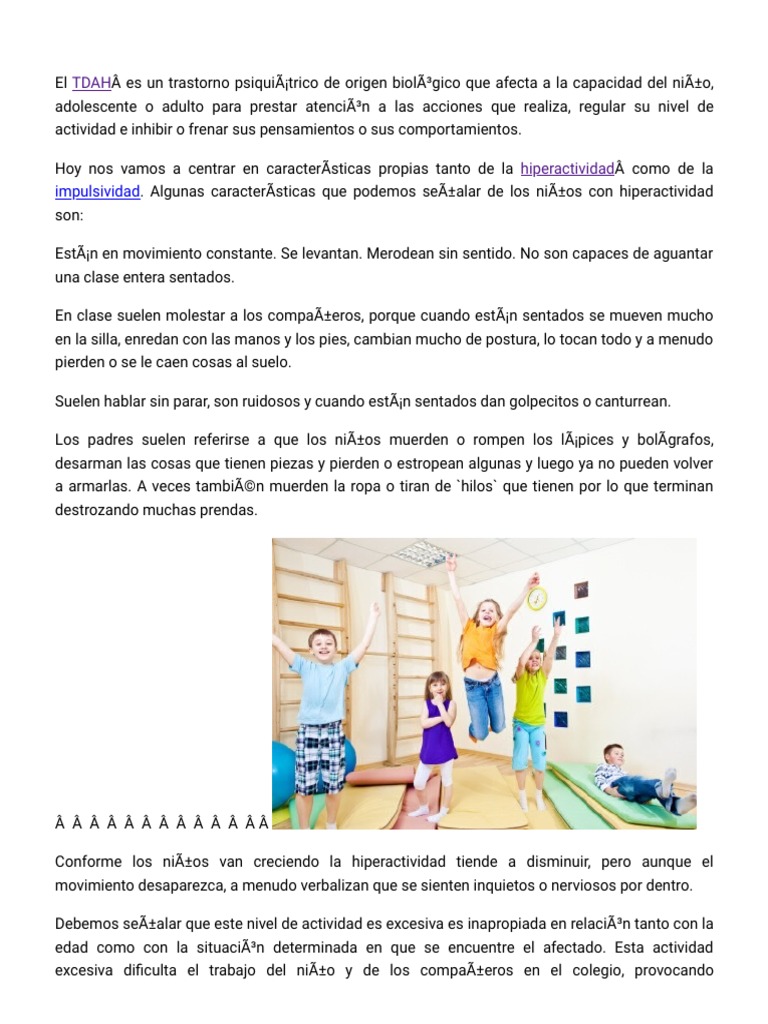 Características de La Hiperactividad y La Impulsividad - Acercándonos Al TDAH | PDF | Desorden ...