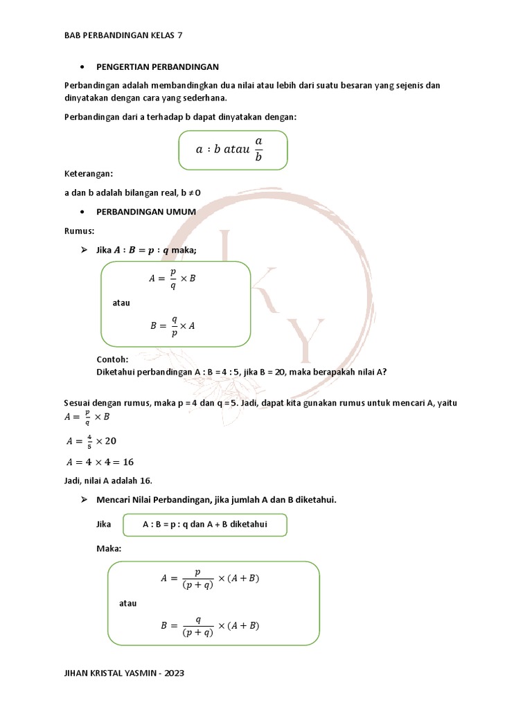 Materi Matematika Bab Perbandingan Umum Kelas 7 SMP | PDF