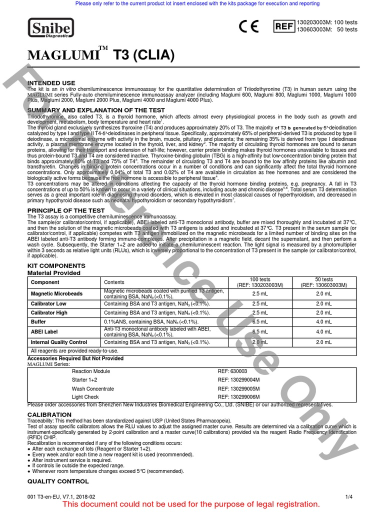 For Reference Use Only: Maglumi T3 (Clia) | PDF | Medical Specialties ...