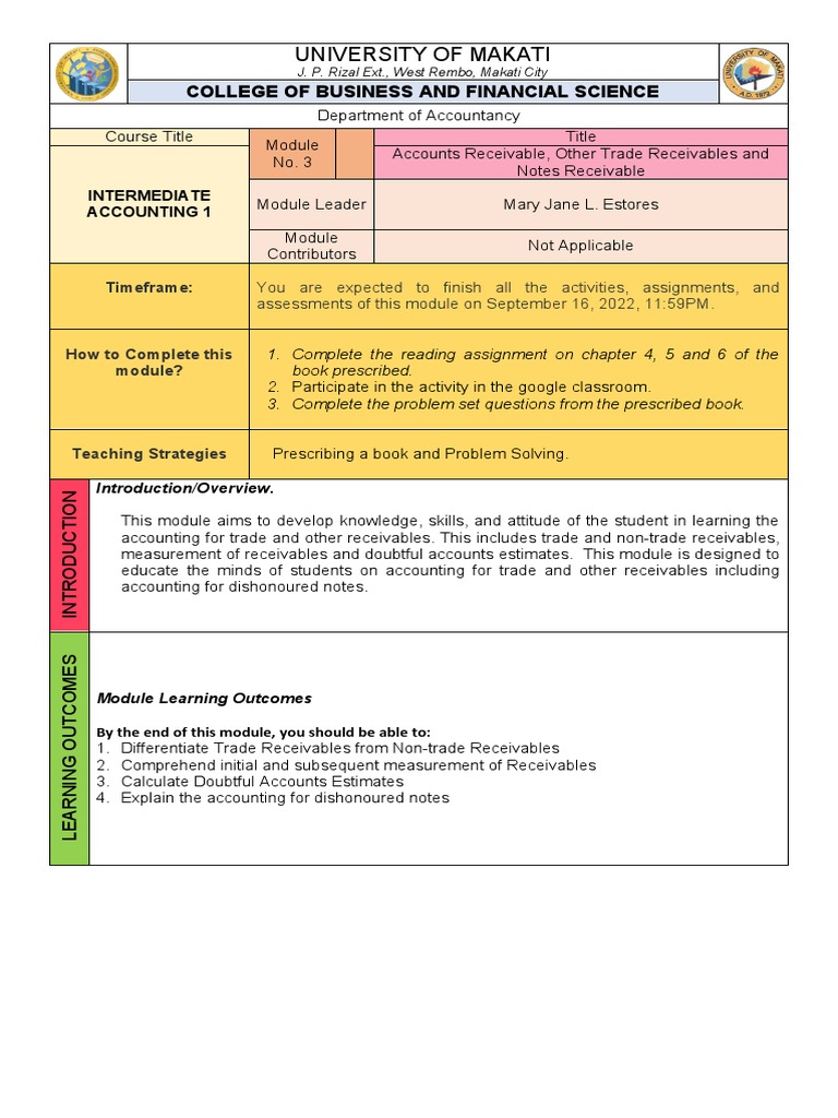 Module 3 Accounts Receivable and Other Trade Receivables Including ... Module 3 Accounts Receivable and Other Trade Receivables Including ...