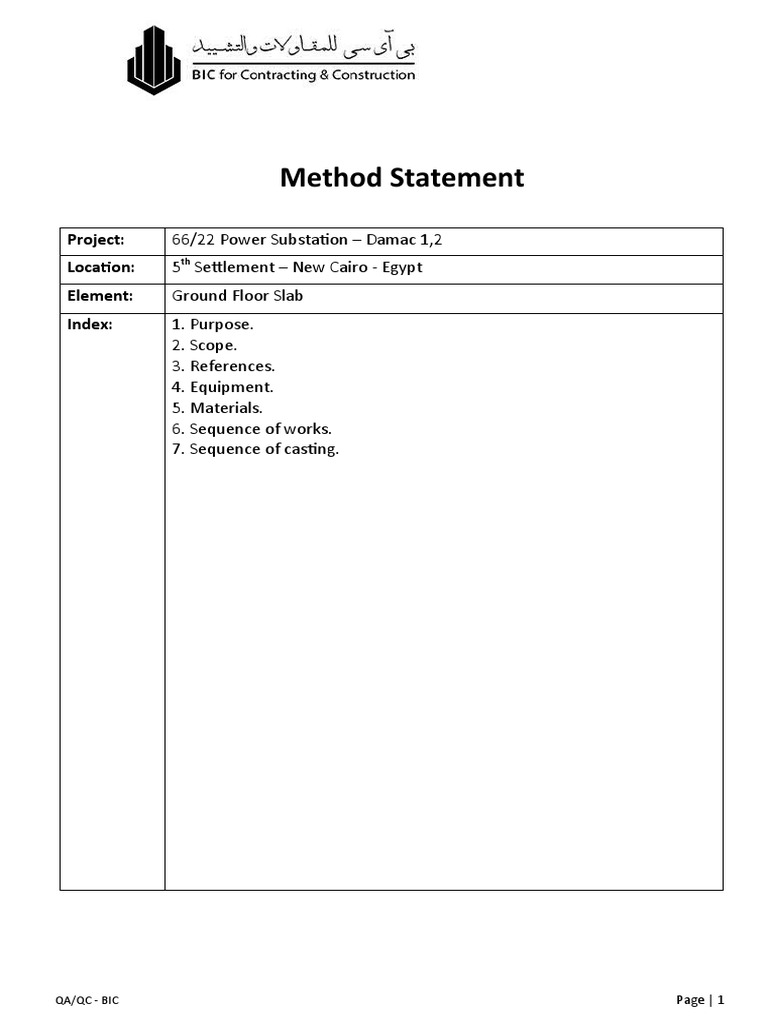 Method Statement Ground Floor Slab Pdf Concrete Building Materials