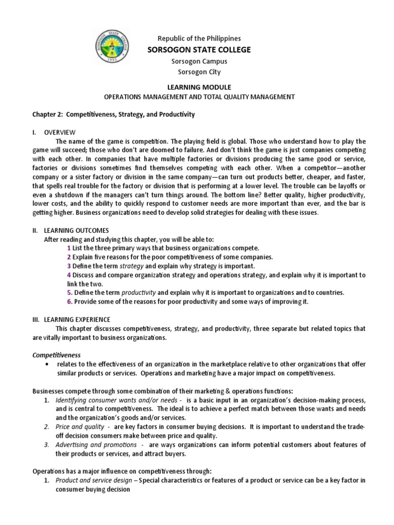 OM-TQM Module 2 | PDF | Strategic Management | Economic Growth