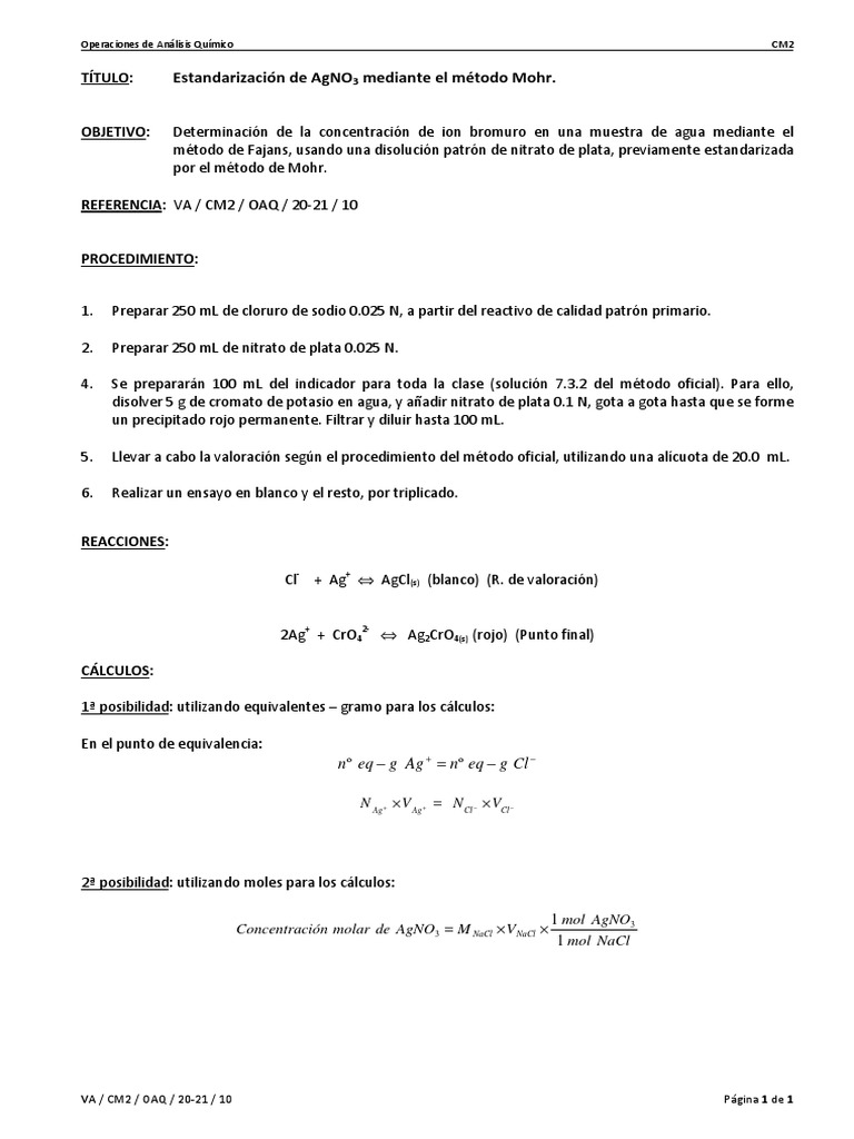 OAQ - Práctica Nº 10 - Estandarización Del AgNO3 21-22 | PDF