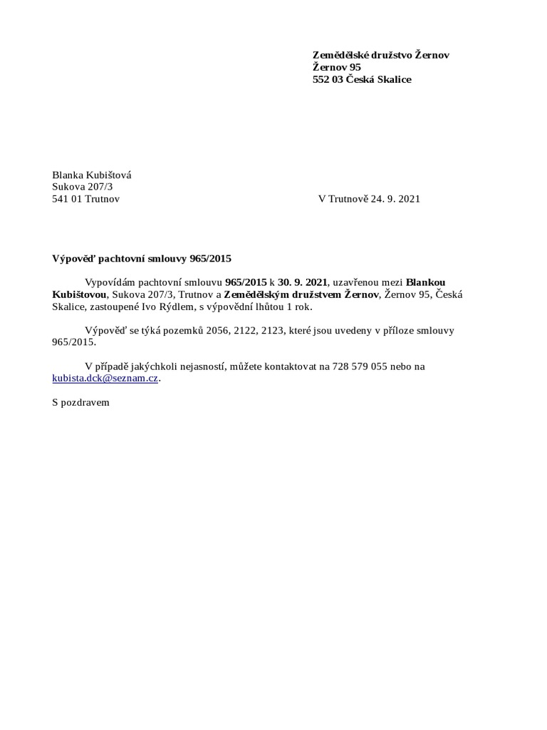 Najemni Smlouva Zdzernov | PDF