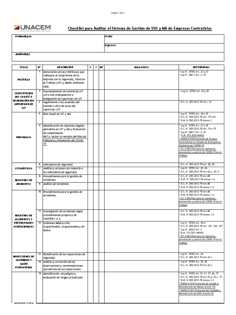 Checklist de Auditoría SST y MA | PDF