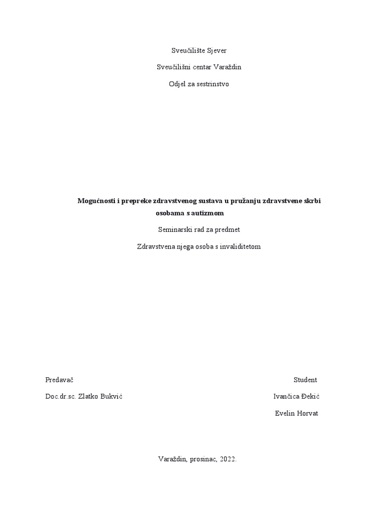 Mogućnosti I Prepreke Zdravstvenog Sustava U Pružanju Skrbi Osoba S Autizmom - Ivančica Đekić ...