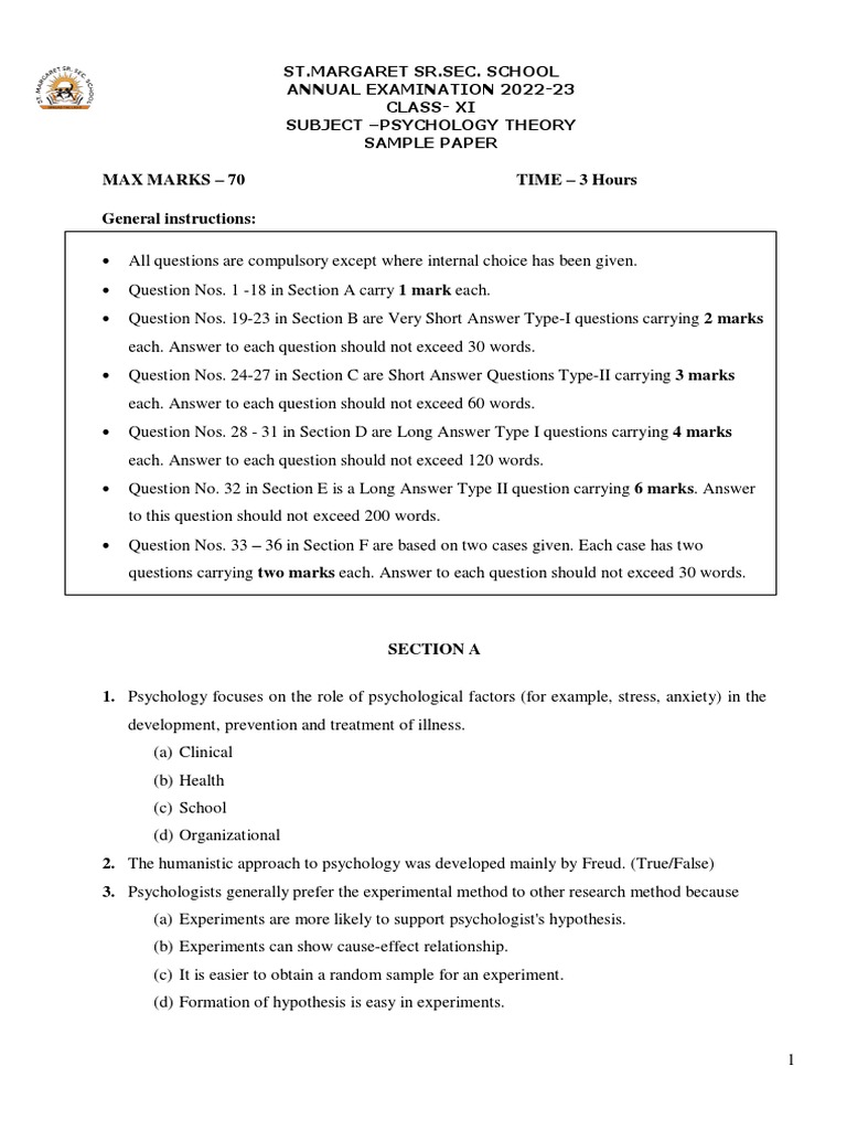 Xi Sample Paper Mcs Annual Exam 2022 23 New | Download Free PDF ...