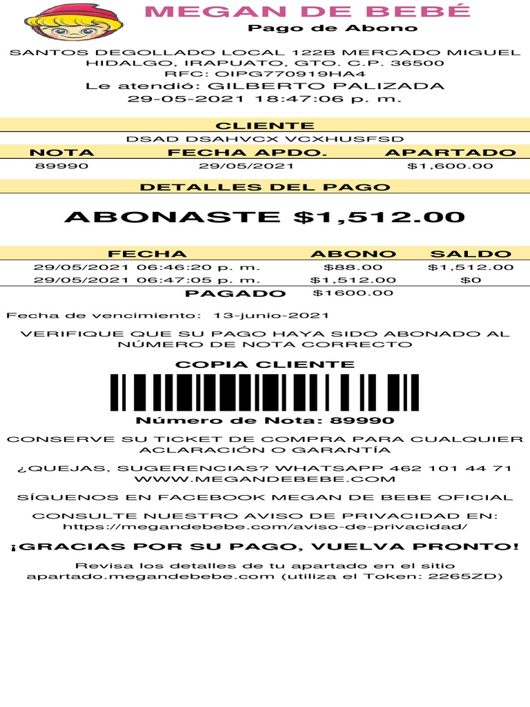 Nota Pago Abono | PDF