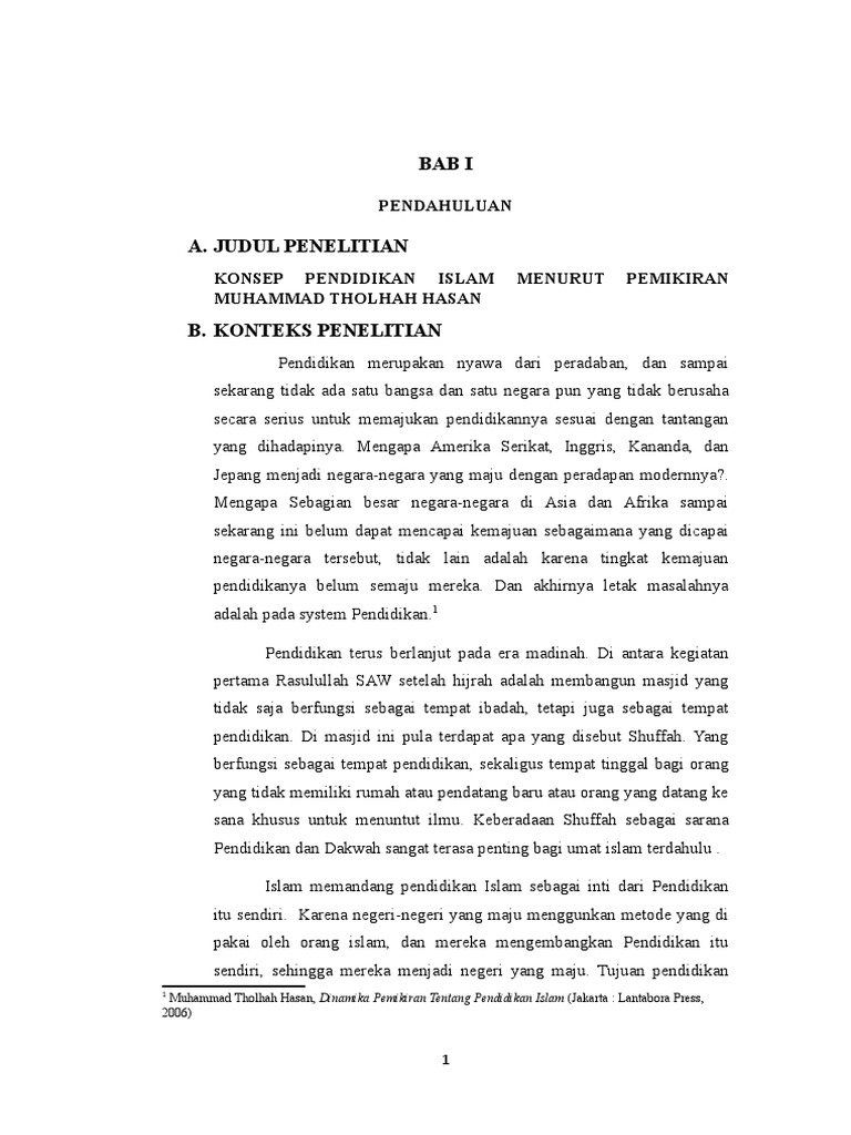 Konsep Pendidikan Islam Menurut Pemikiran Muhammad Tholhah Hasan | PDF | Ilmu Sosial | Agama ...