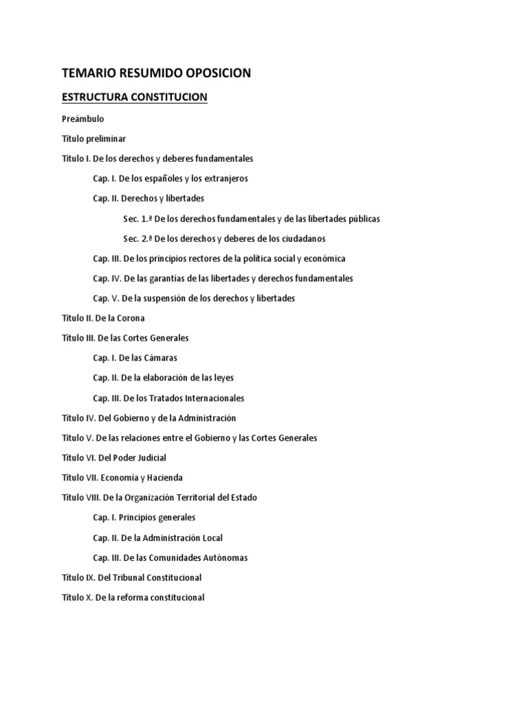 Esquema Estructura Constitución Española Pdf