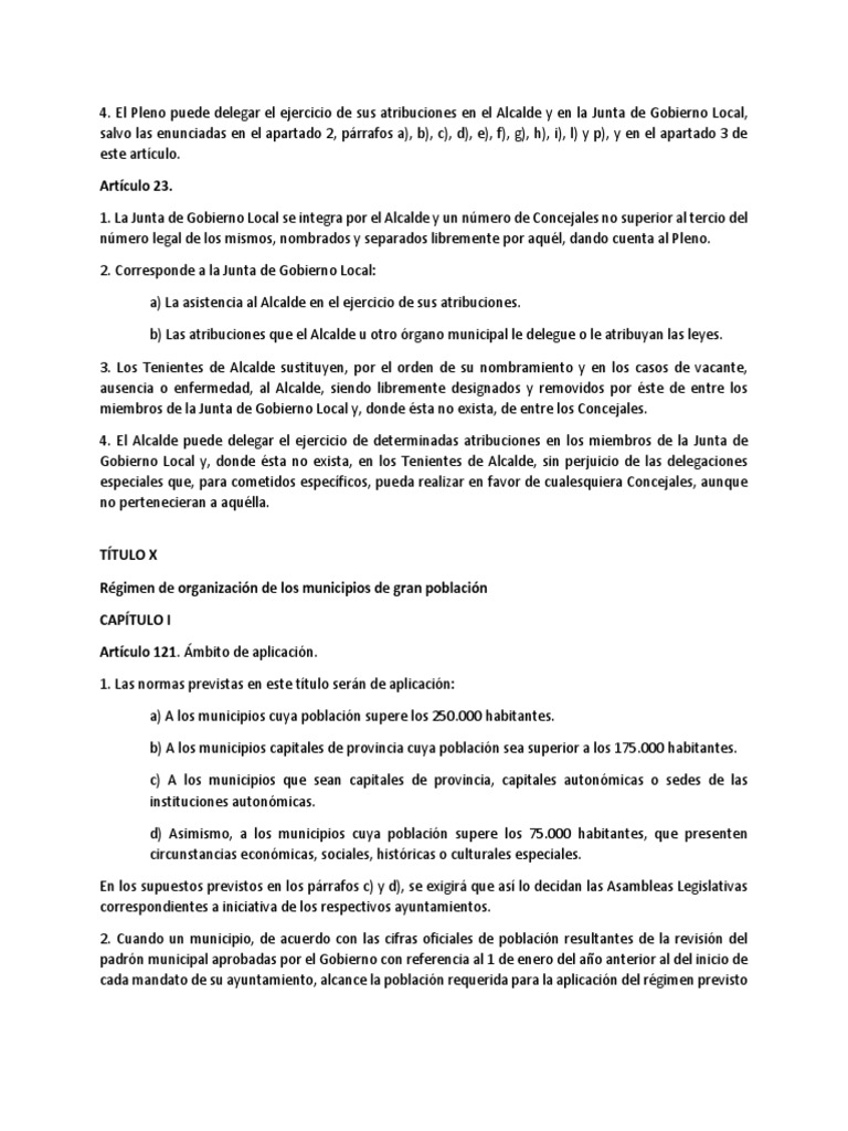 Esquema Ley 7-1985, Título X | PDF | Alcalde | Gobierno local