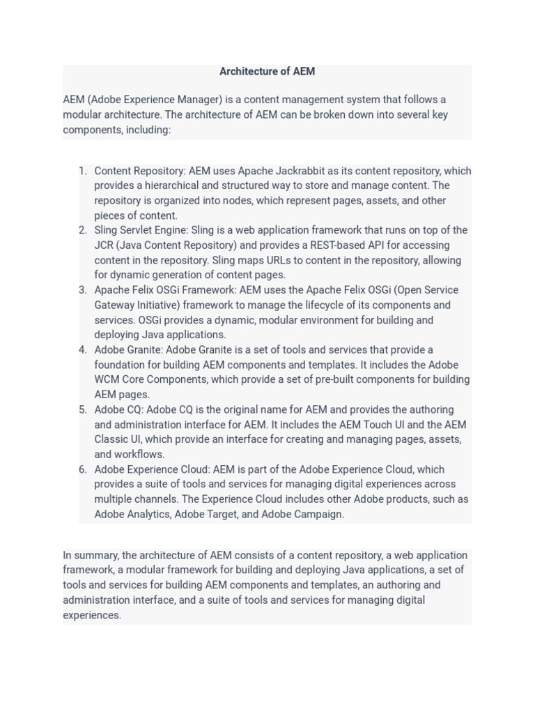 Architecture of AEM | PDF | Java (Programming Language) | Databases