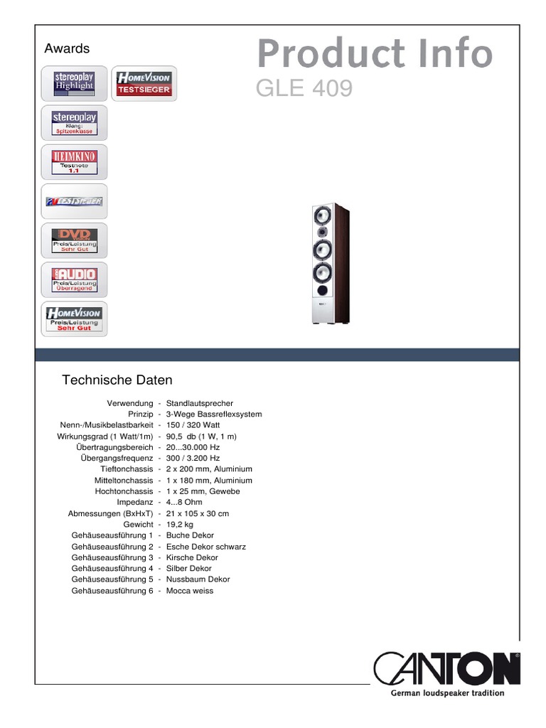 Canton GLE 490 Mocca Weiss Technische Details b9f418 | PDF