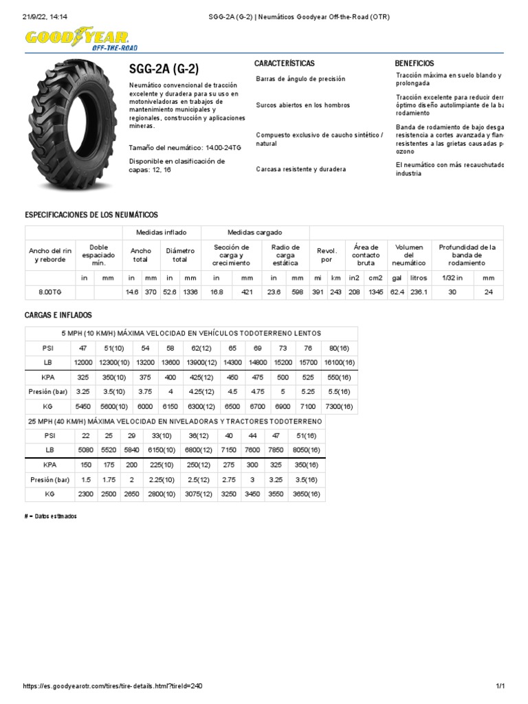 Llanta 1.400 X 24 Sgg-2a (G-2) Goodyear | PDF | Neumático | Ingeniería ...