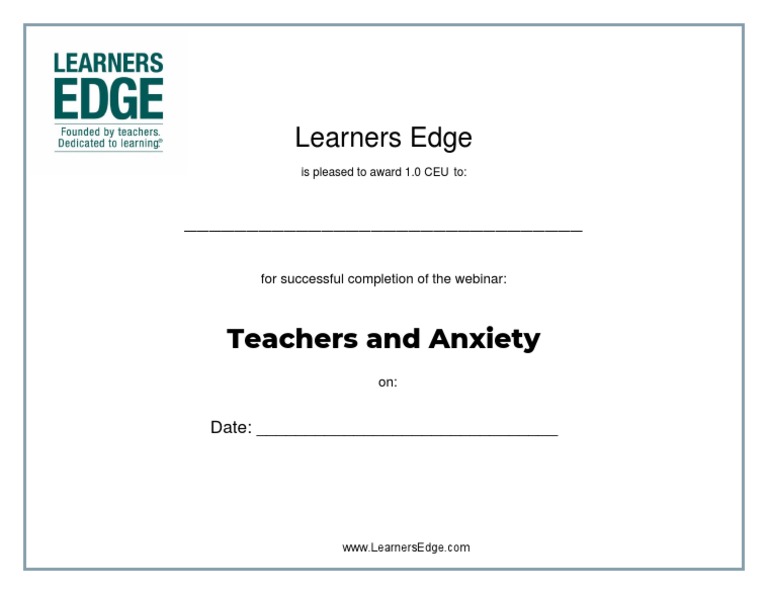 Teachers and Anxiety Webinar Certificate | PDF