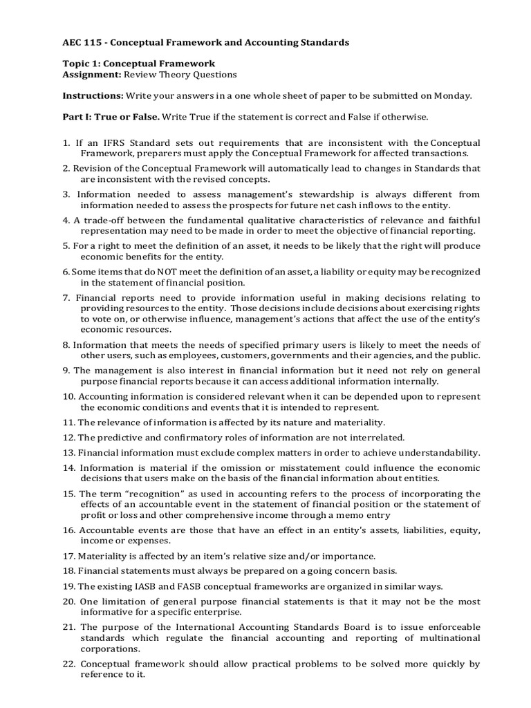 Conceptual Framework Review Questions | PDF | International Financial ...