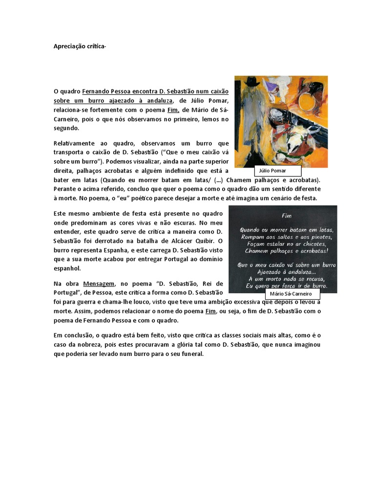 Apreciação Crítica - Quadro de Júlio Pomar 1 | PDF
