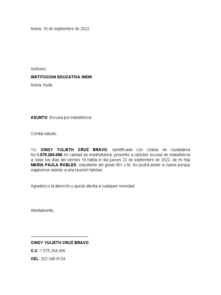 EXCUSA ESTUDIANTE | PDF