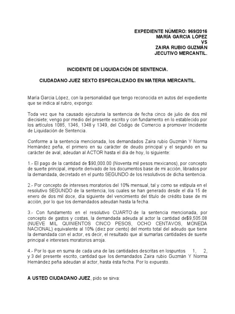 Incidente de Liquidación de Sentencia | PDF | Sentencia (ley) | Gobierno