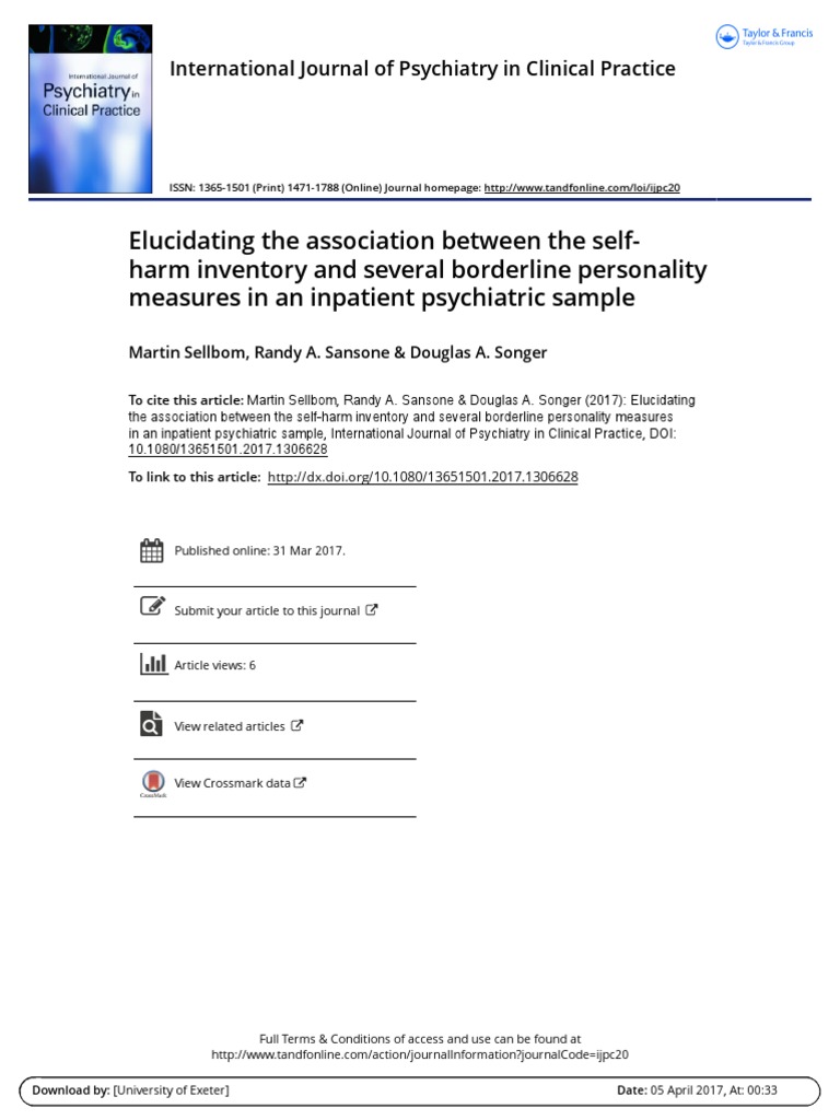 Elucidating The Association Between The Self-Harm Inventory and Several ...