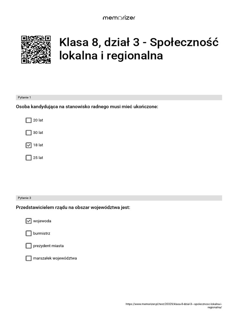 Klasa 8, Dział 3 - Społeczność Lokalna I Regionalna - WYPEŁNIONY | PDF