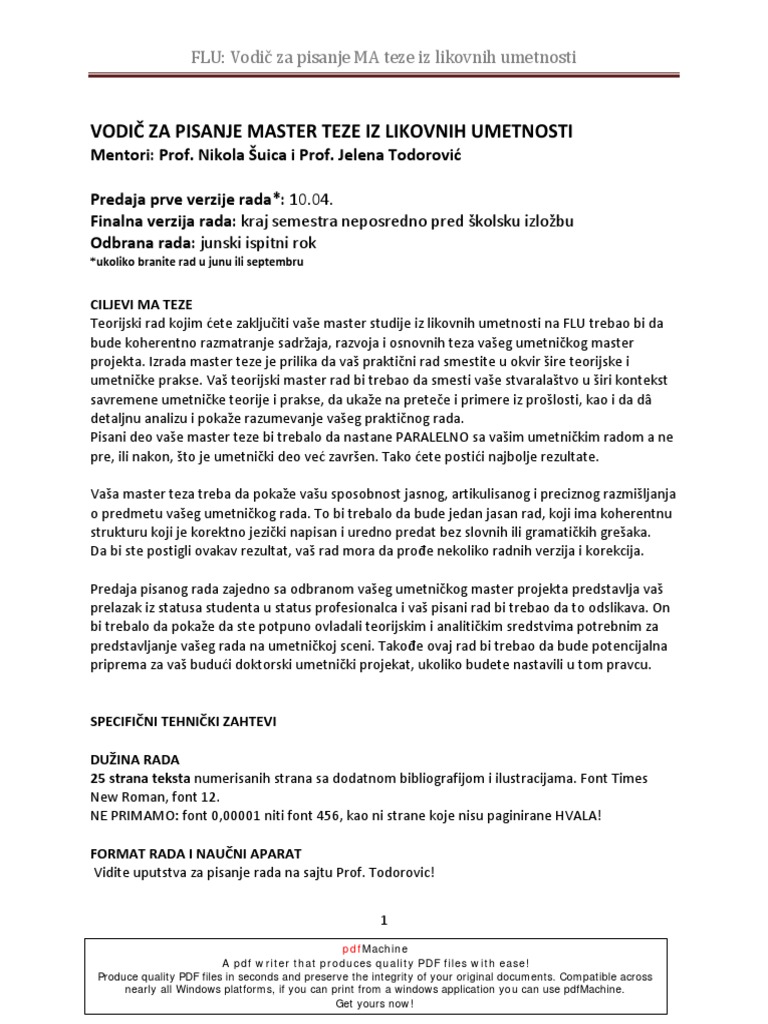 Vodic48d Za Pisanje Master Teze Iz Likovnih Umetosti - Tmp7592ad0e | PDF