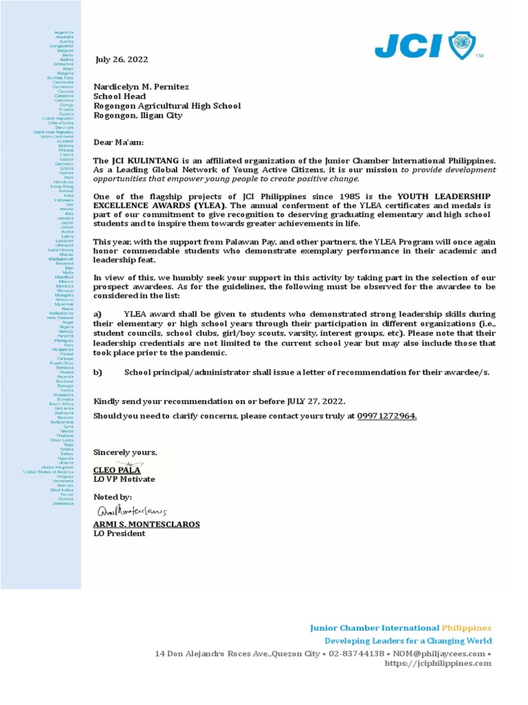 YLEA 2022 Letter to Rogongon Agricultural High School (1) | PDF