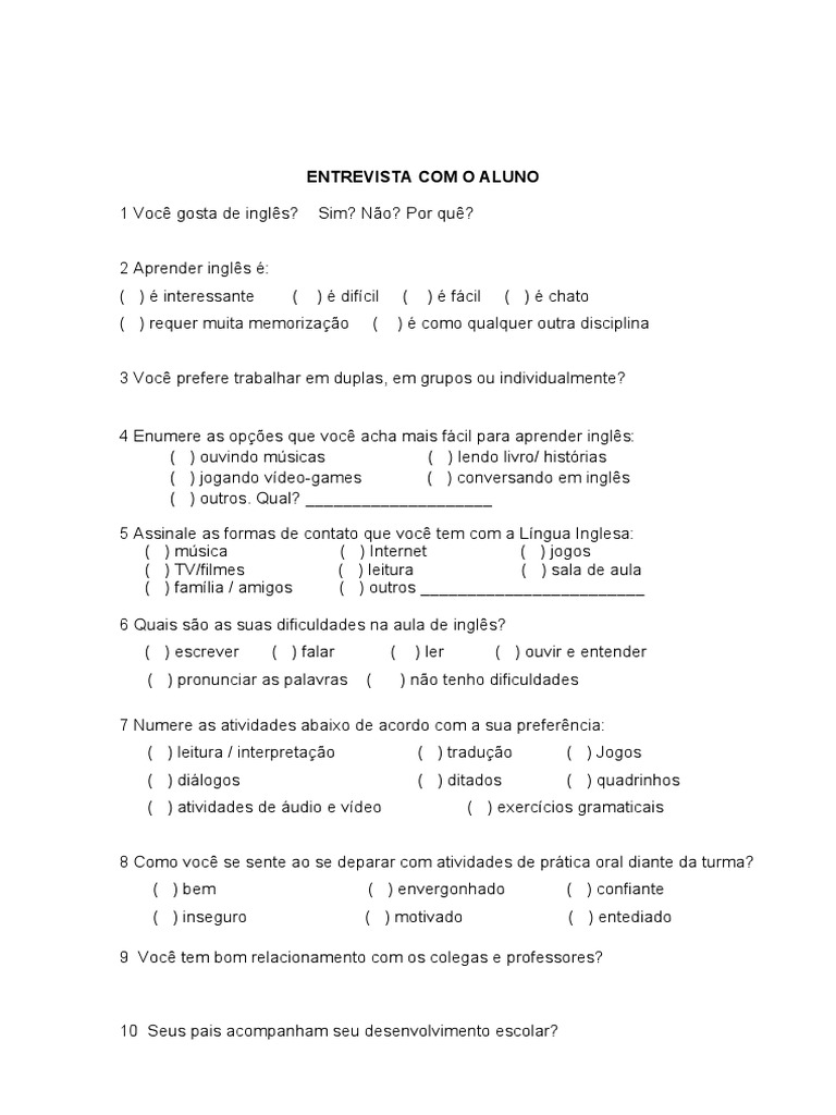 Modelo Entrevista Com o Aluno | PDF
