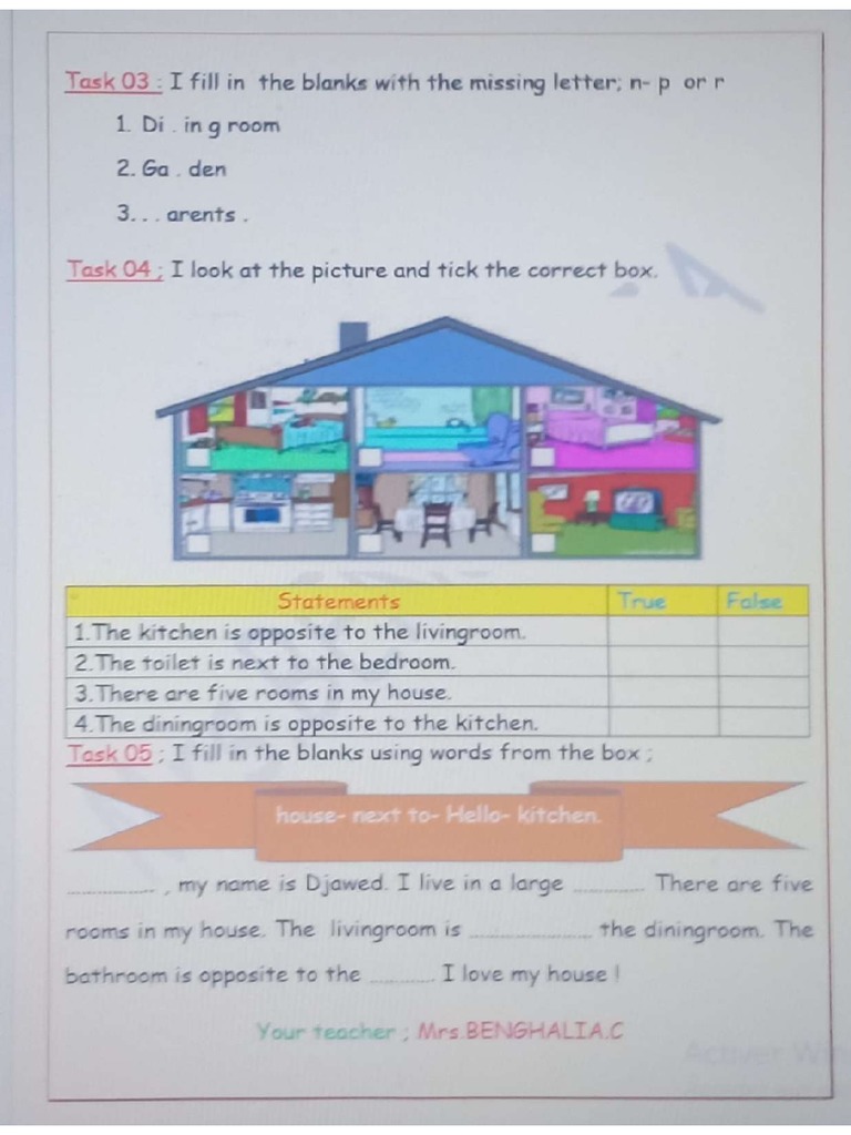 Third Year Primary School My House (Worksheets) | PDF