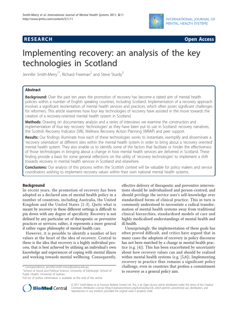 Implementing Recovery | PDF | Recovery Approach | Mental Health