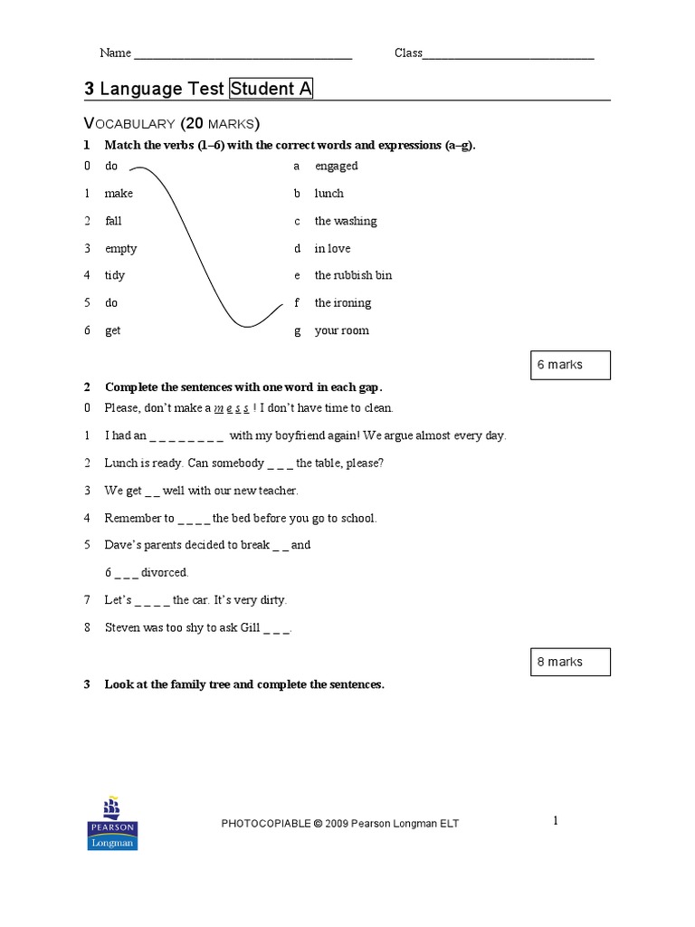 Language Test 3a Upbeat 3 | PDF