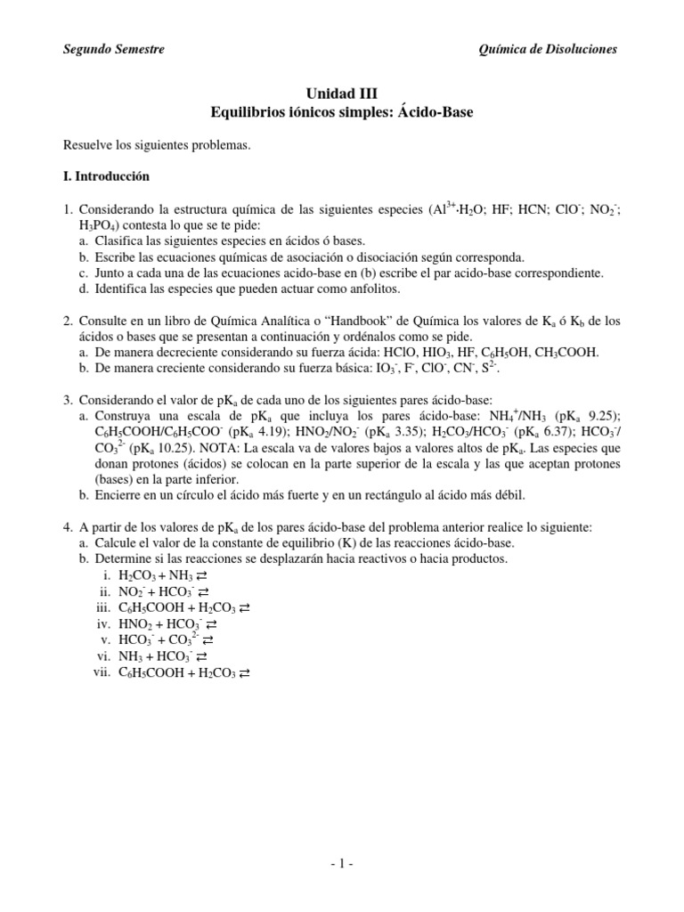 PROBLEMARIO - Equilibrio Acido-Base | PDF | Constante de disociación ácida | Ácido