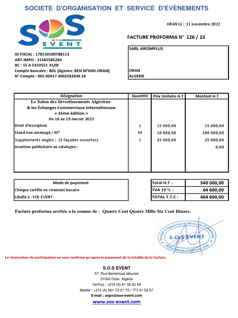 126 Facture Proforma Sarl Aromplus | PDF | Argent | Bancaire