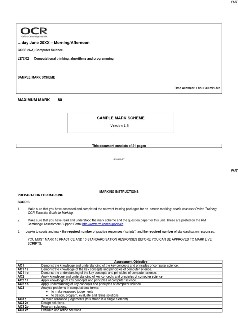 Specimen MS - Paper 2 OCR Computer Science GCSE | PDF | String (Computer Science) | Parameter ...