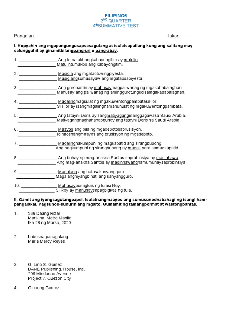 Filipino 6 - Q2 - ST4 | PDF